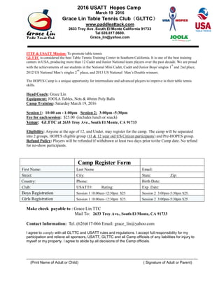 2016 USATT Hopes Camp | PDF