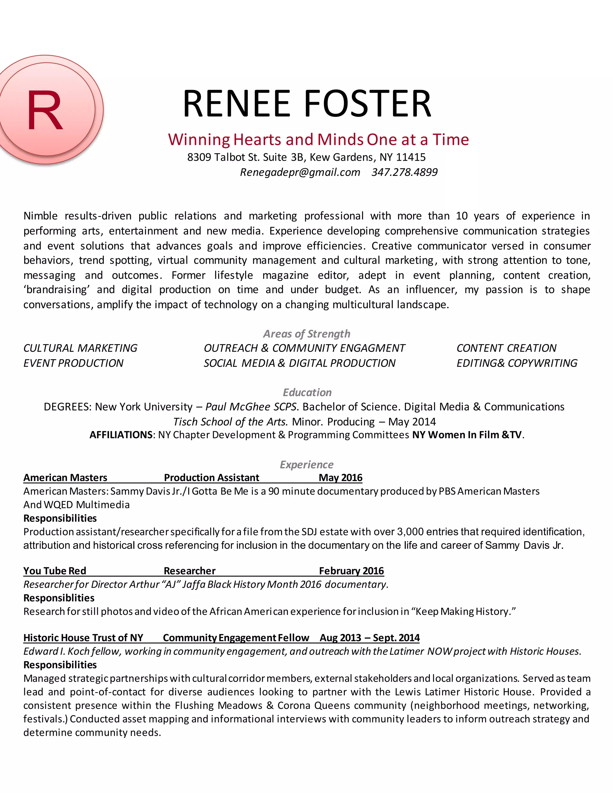 Renee Fosters Resume Revised Aug 2016 | DOCX