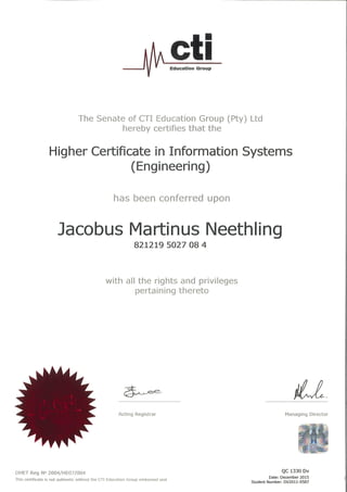 JM Neethling CTI ISE Certificate | PDF