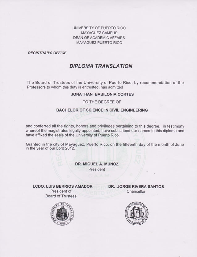 UPRM BS Civil Engineering Diploma | PPT | Free Download