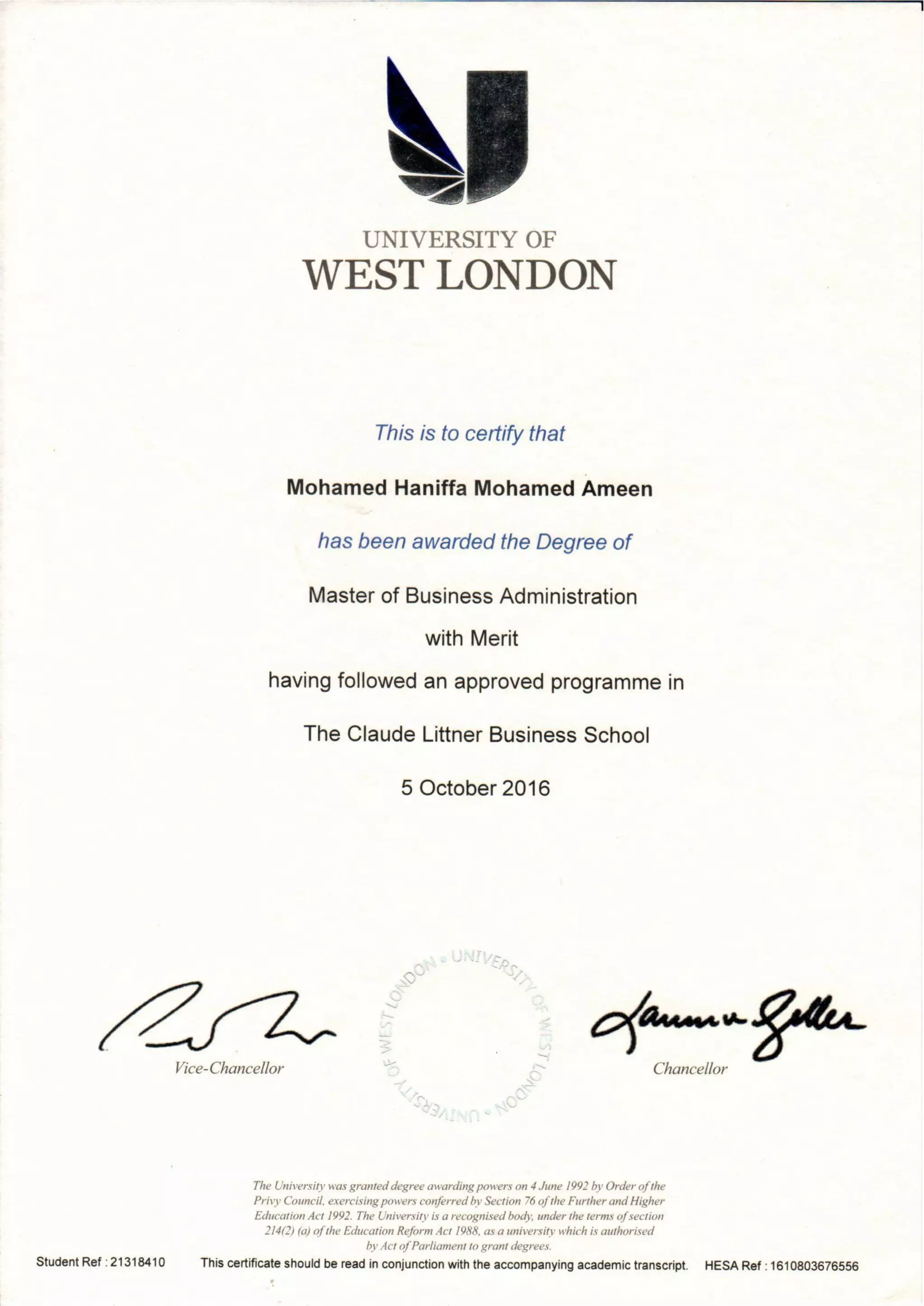 01. MBA - Certificate | PDF