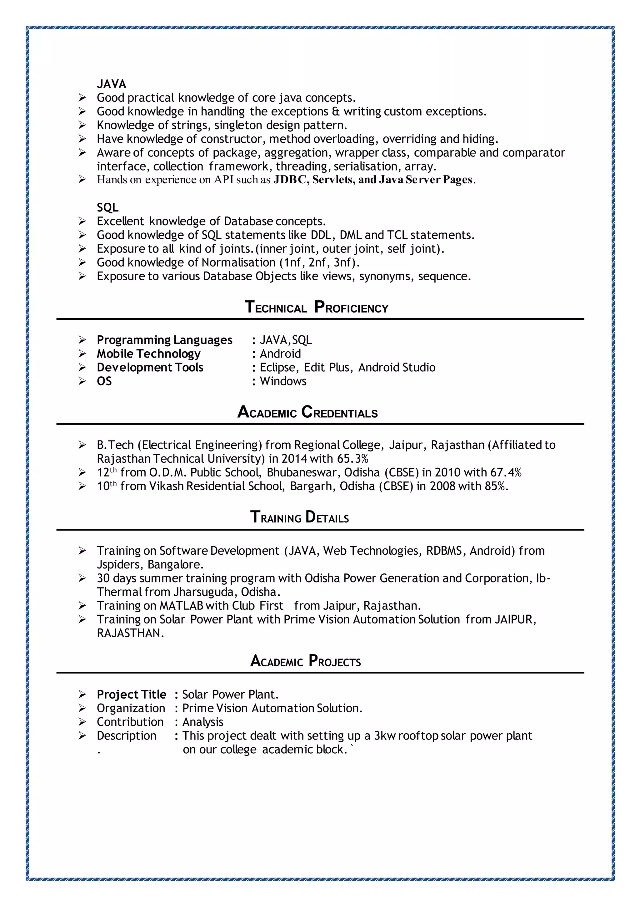 resume (Android) - J2ee | DOCX | Databases | Computer Software and Applications