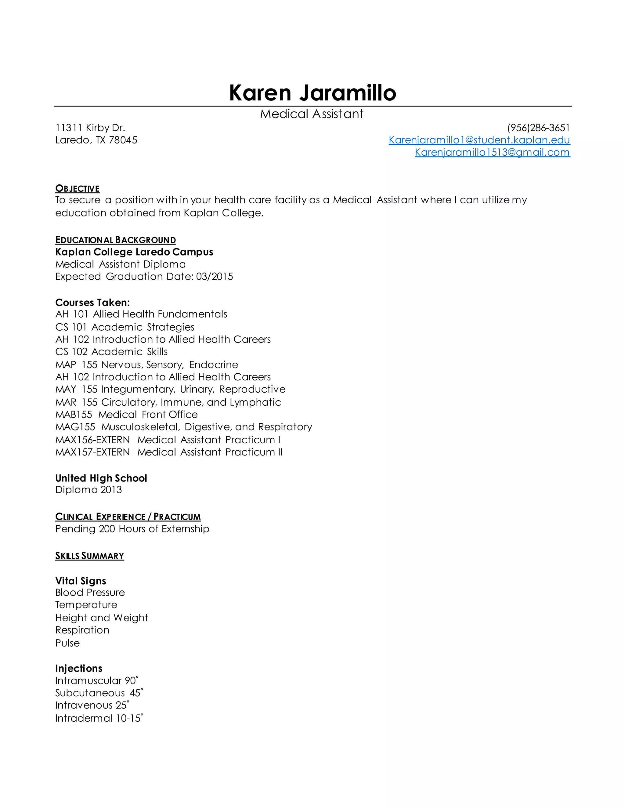 Karen Jaramillo Resume | DOCX | Healthcare Industry | Industries