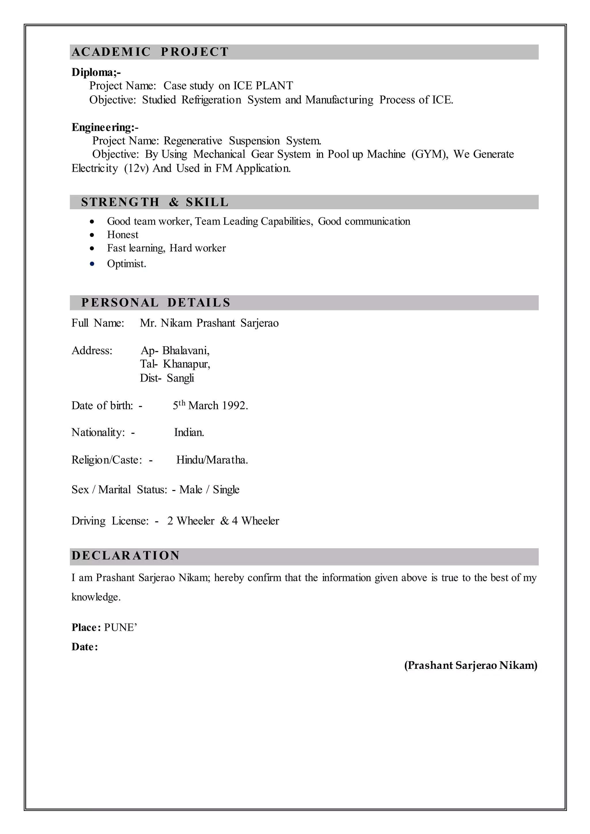 Nikam Prashant cv | PDF