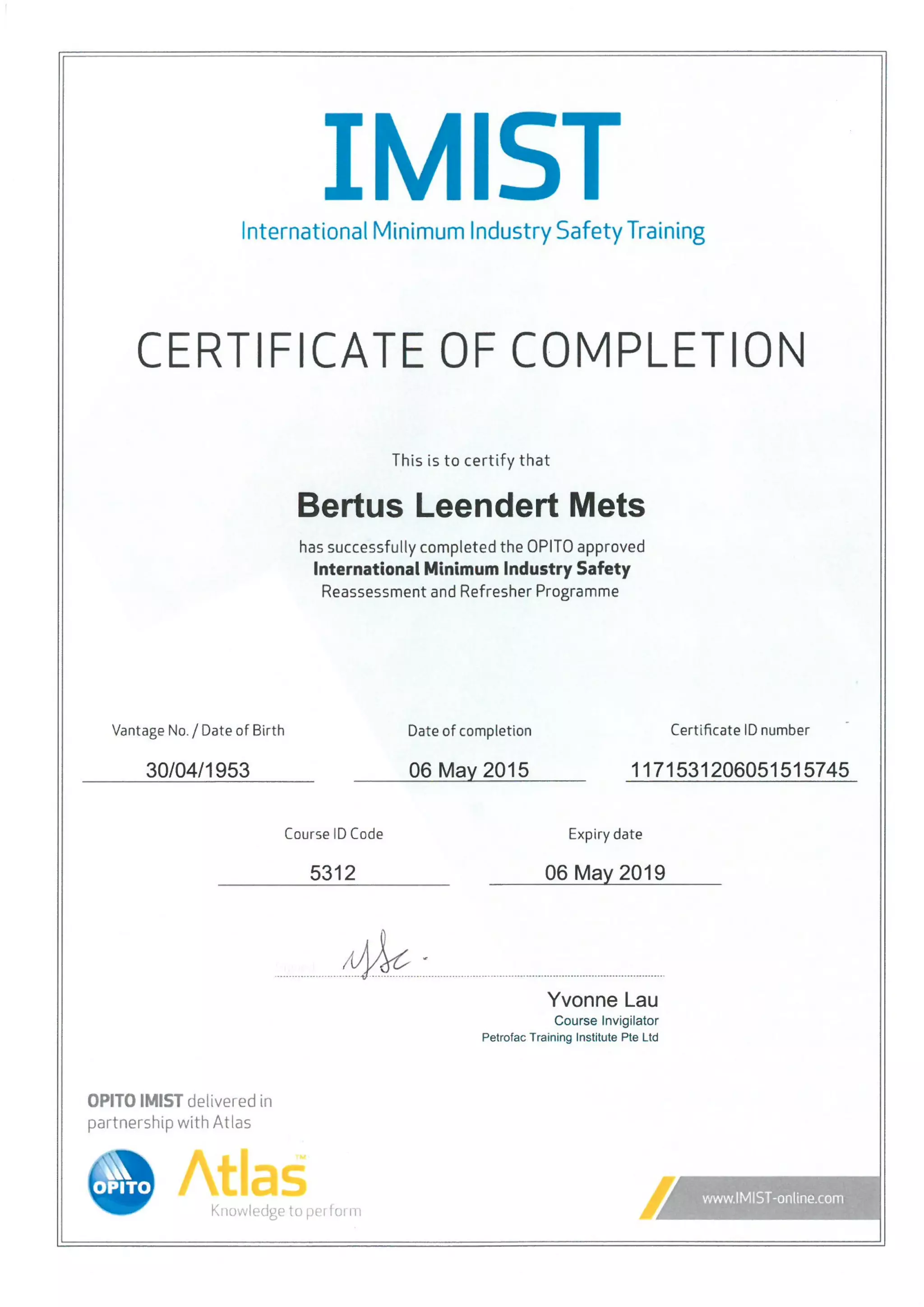 IMIST Bertus Mets cert | PDF