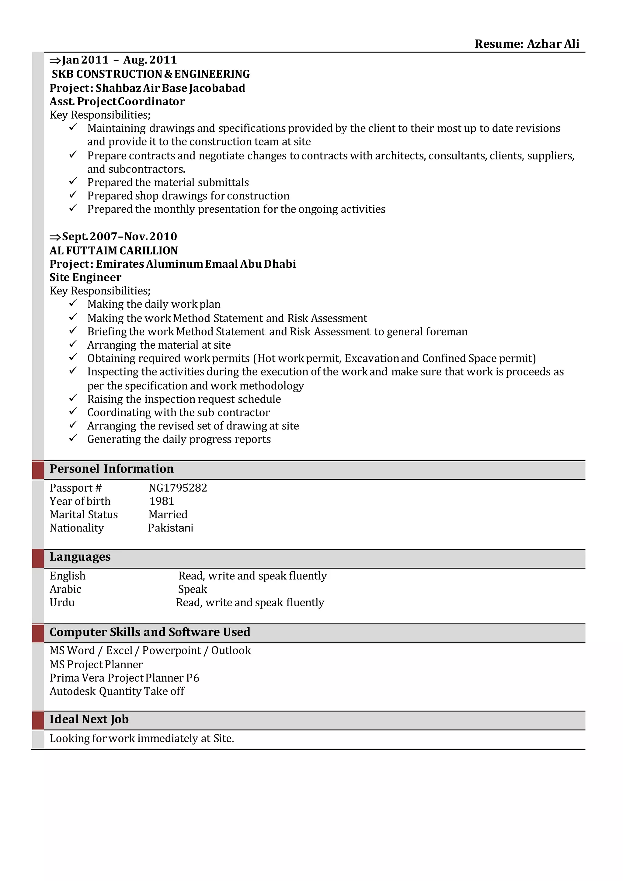 Azhar civil engr(cv) | DOCX