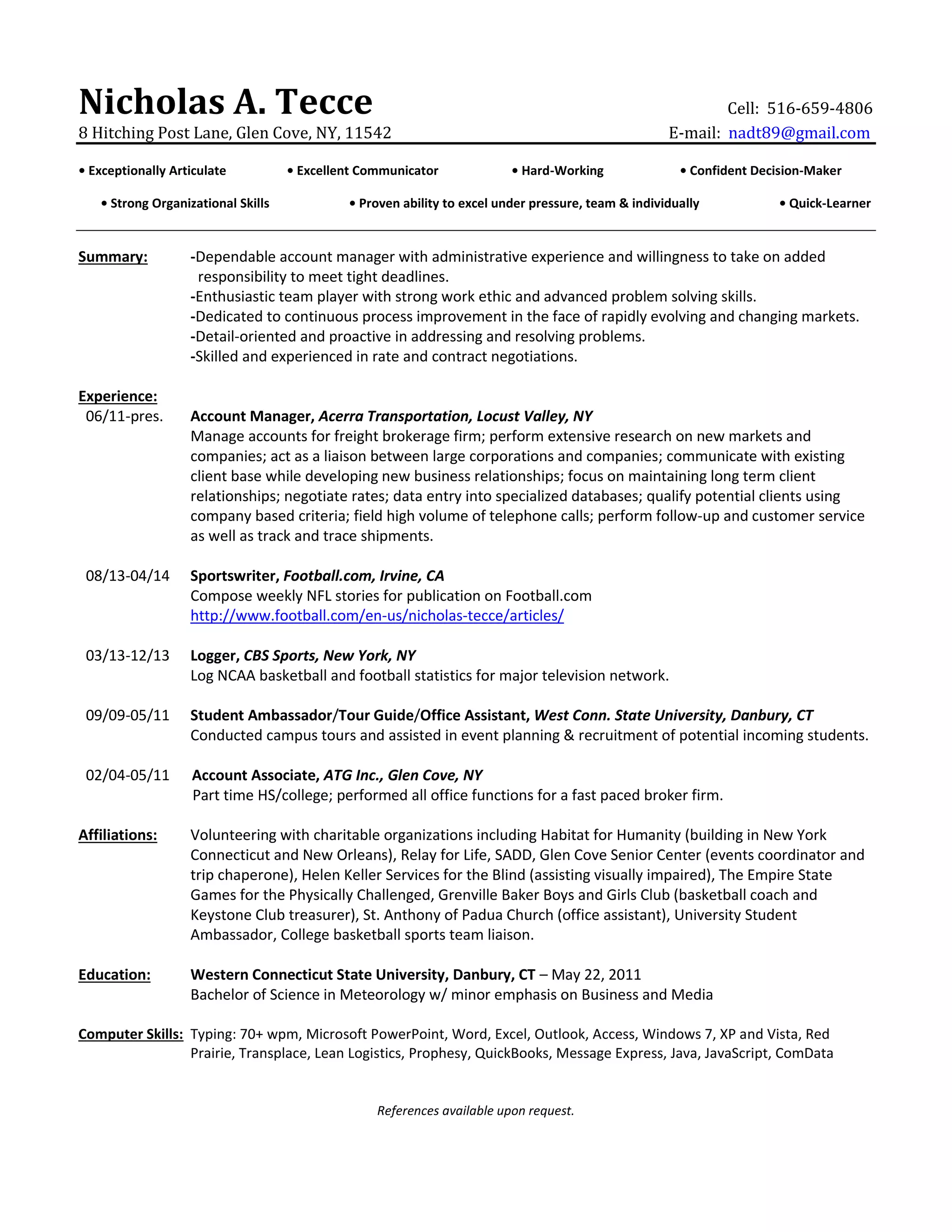 Nick Tecce Resume | DOCX