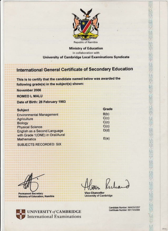 lnternational General Certificate of Secondary Education (grade 12 ...