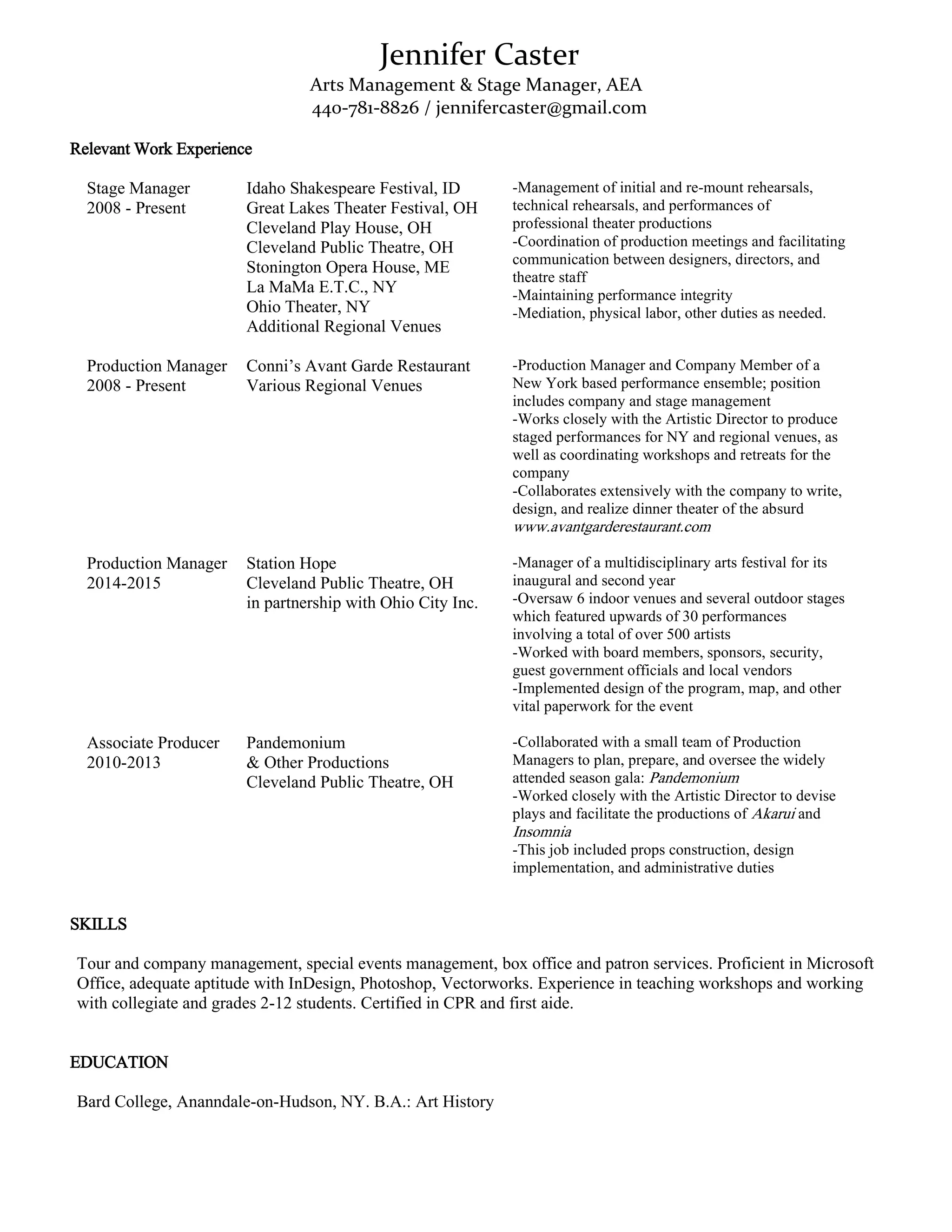 Arts Management Resume, JCaster v3_8 | PDF