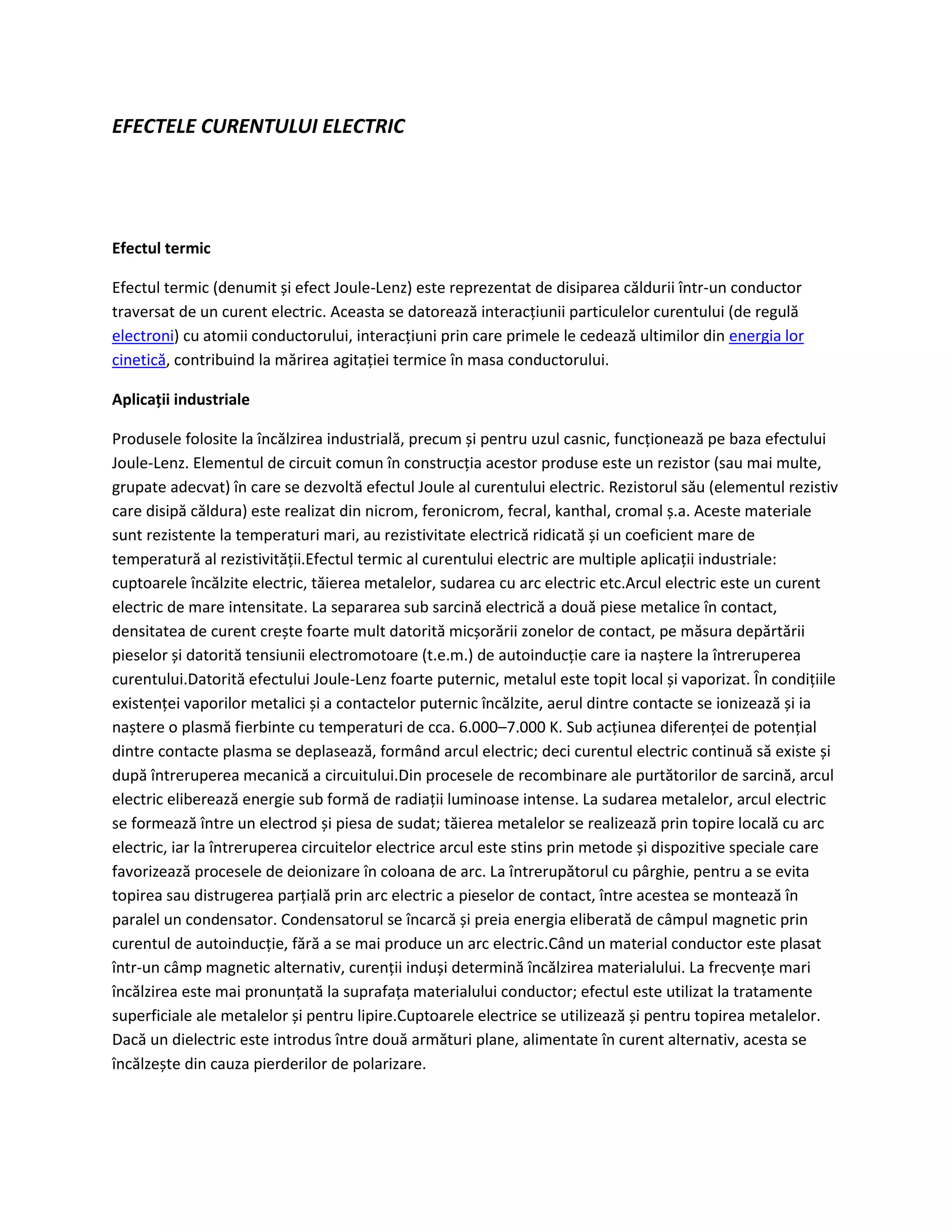 Efectele curentului electric | DOCX
