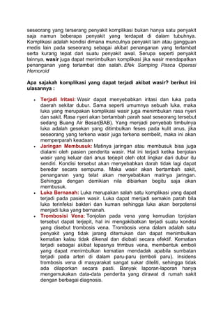 Efek samping pasca operasi hemoroid | PDF