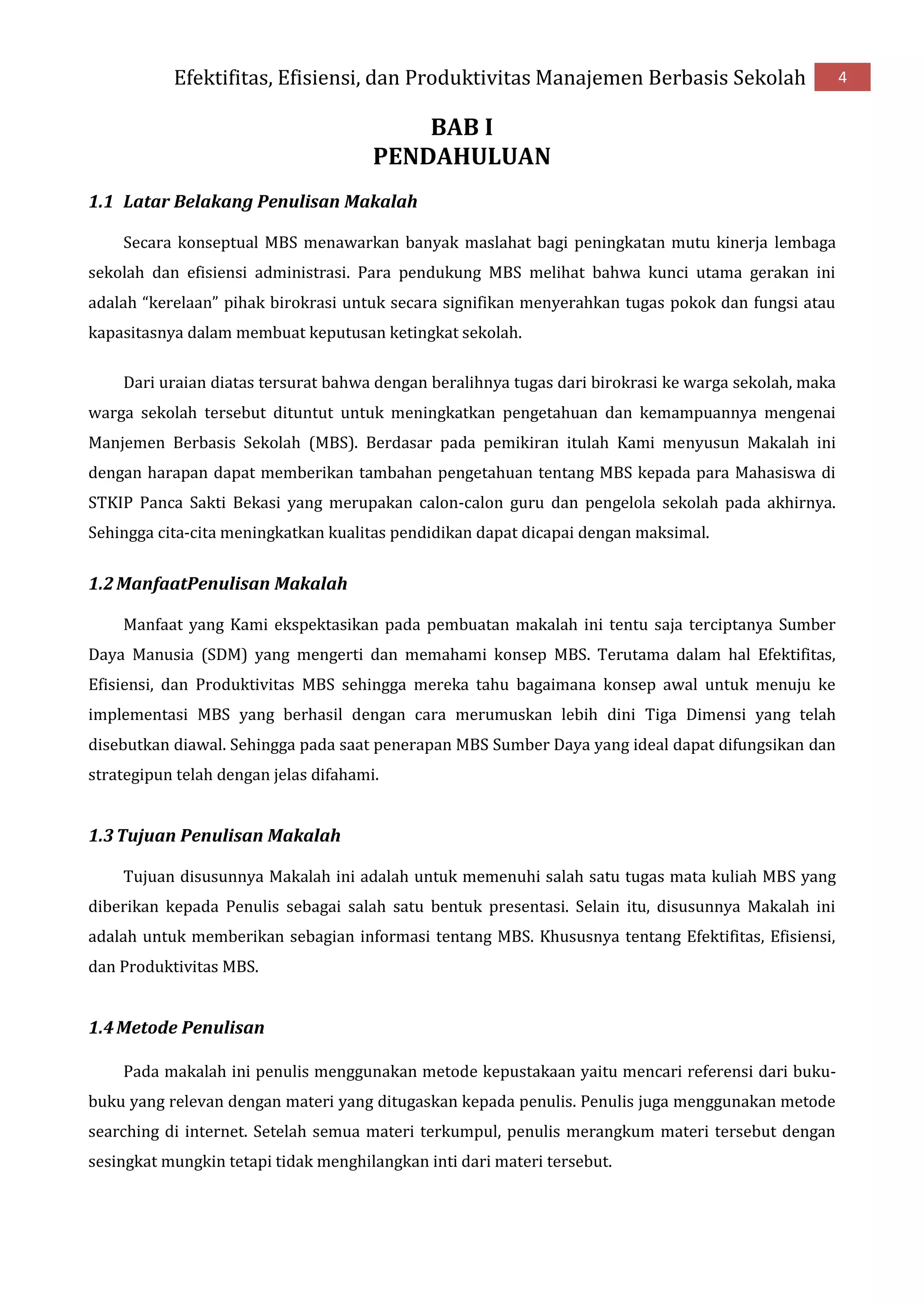 Efektifitas, efisiensi, dan produktifitas mbs | DOCX