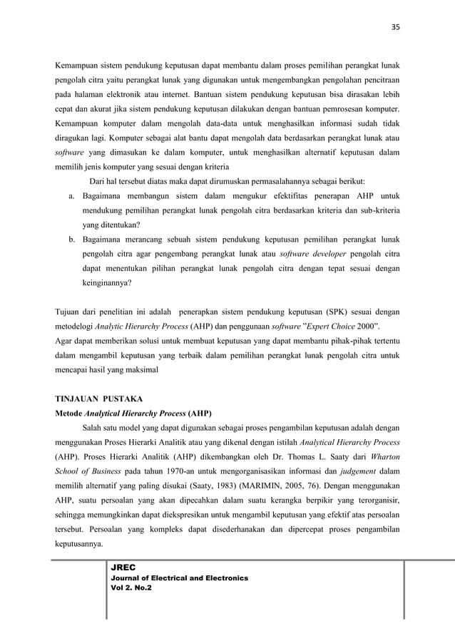 Efektifitas Penerapan Metode AHP dalam Pemilihan Perangkat Lunak Pengolah Citra dengan ...