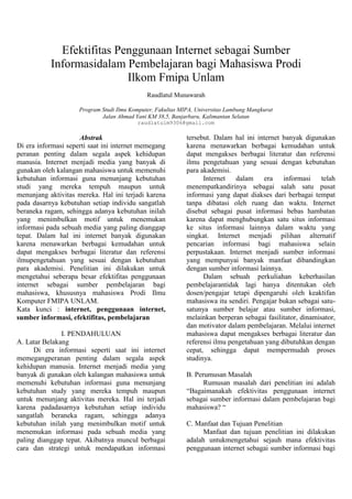 Efektifitas penggunaan internet sebagai sumber informasi | DOCX