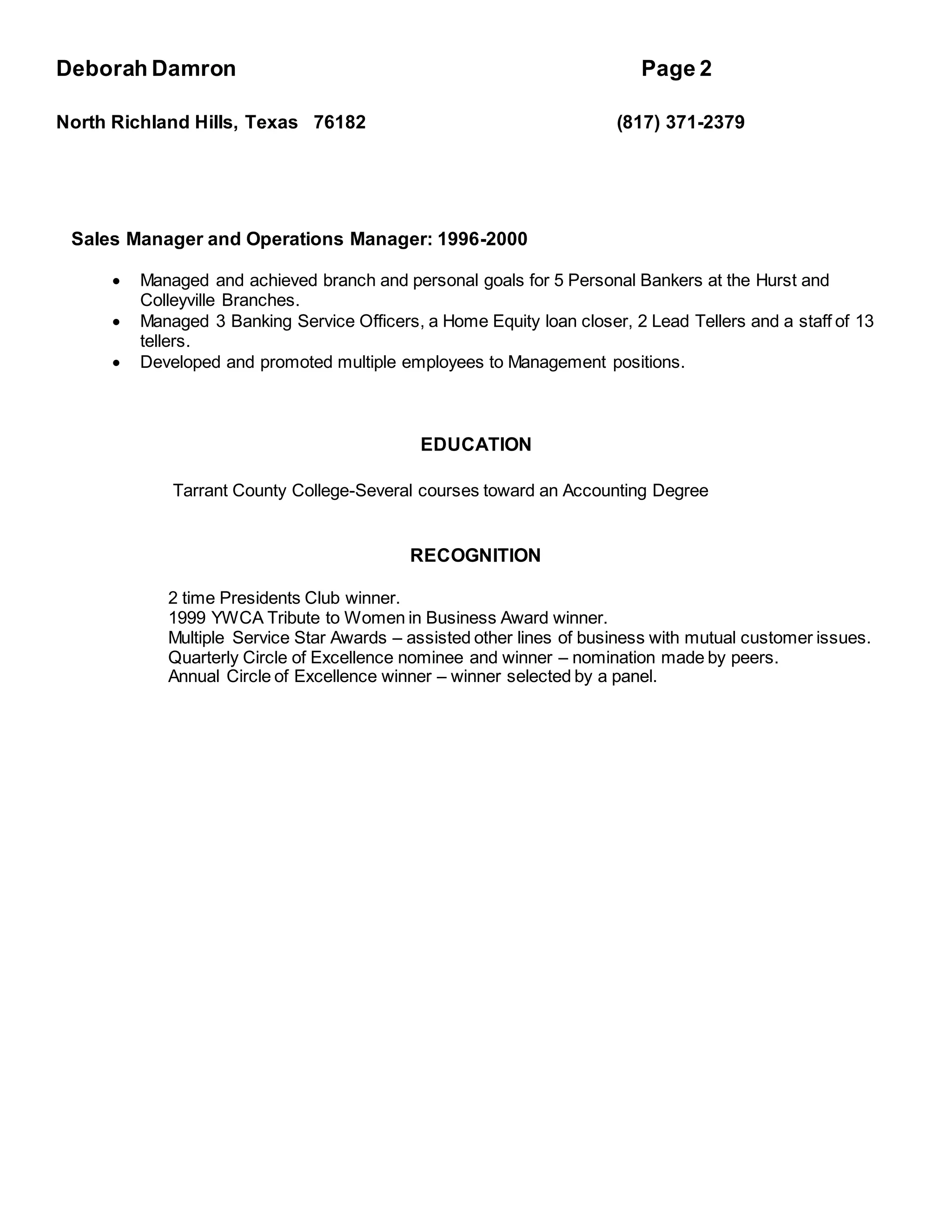 DEBORAH DAMRON Resume' (1) | DOCX | Business Administration | Business