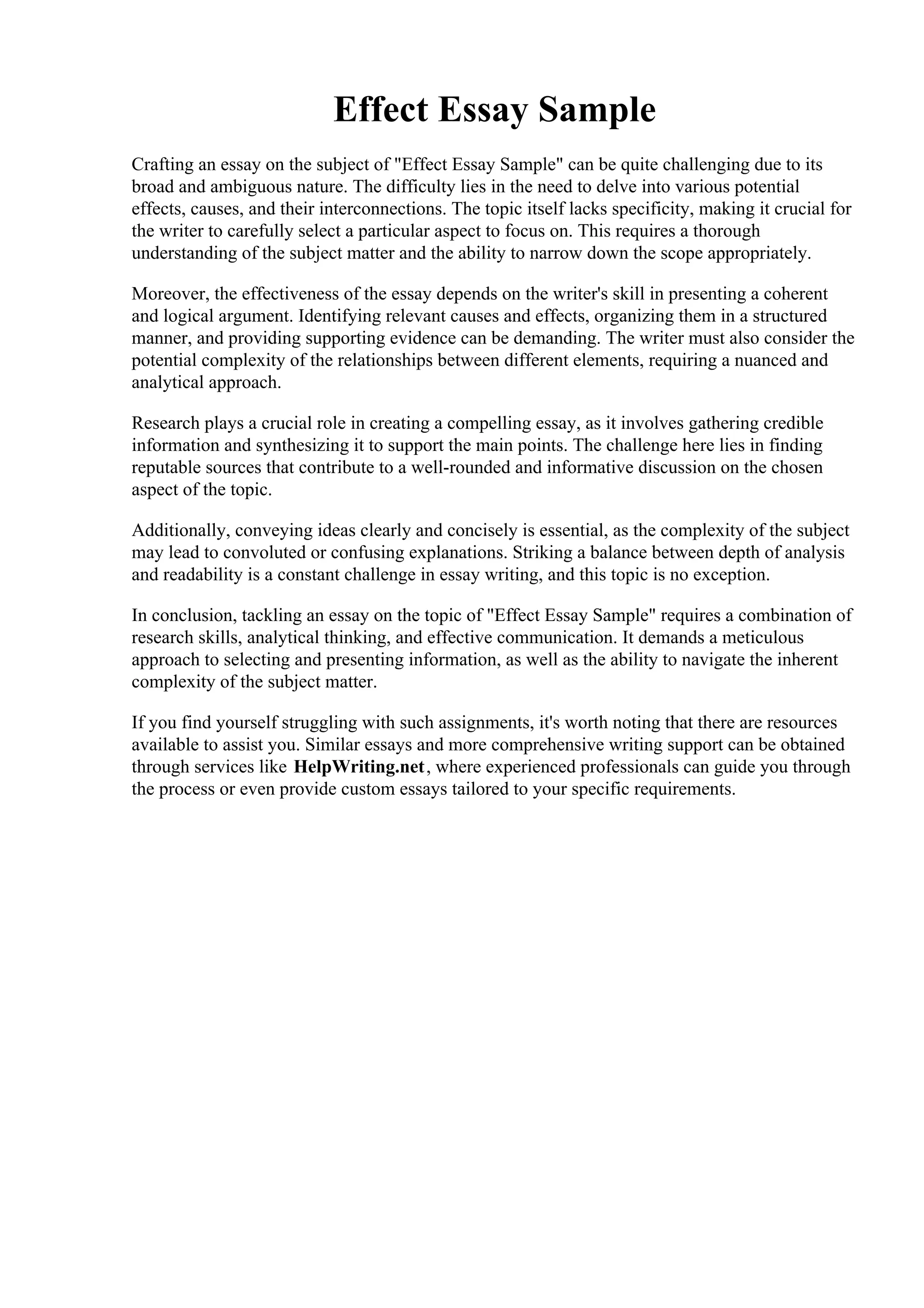 Effect Essay Sample. Cause and effect essay | PDF