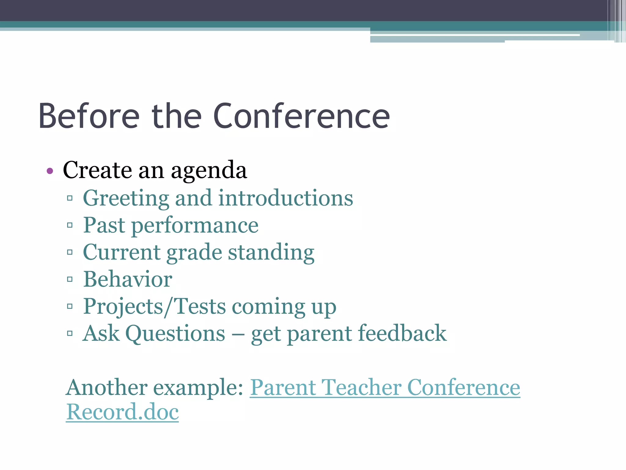 Effective parent teacher conferences pp | PPTX