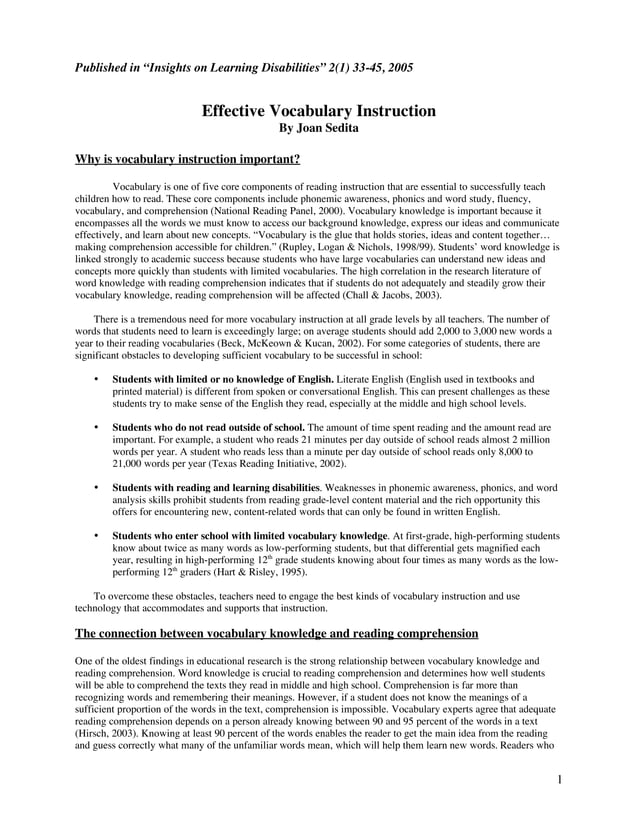Effective vocabulary-instruction | PDF Effective vocabulary-instruction | PDF
