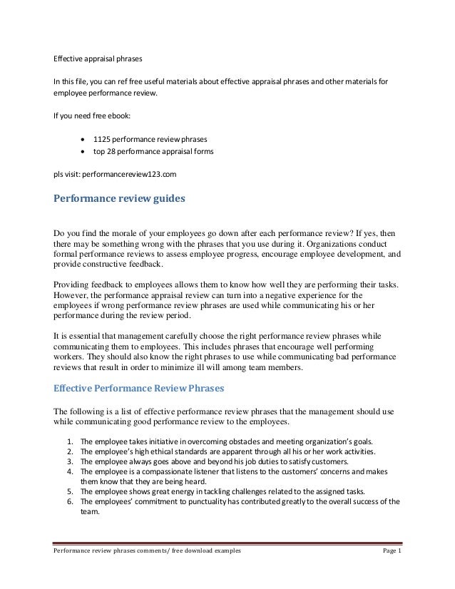 Effective Phrases For Performance Appraisal