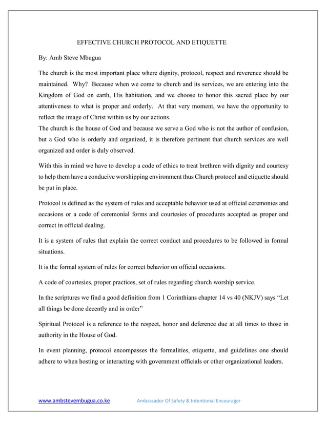 EFFECTIVE CHURCH PROTOCOL & ETIQUETTE.pdf | Christianity | Religion ...