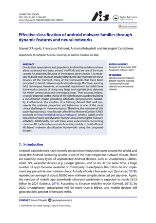 Effective classification of android malware families through dynamic features and neural ...