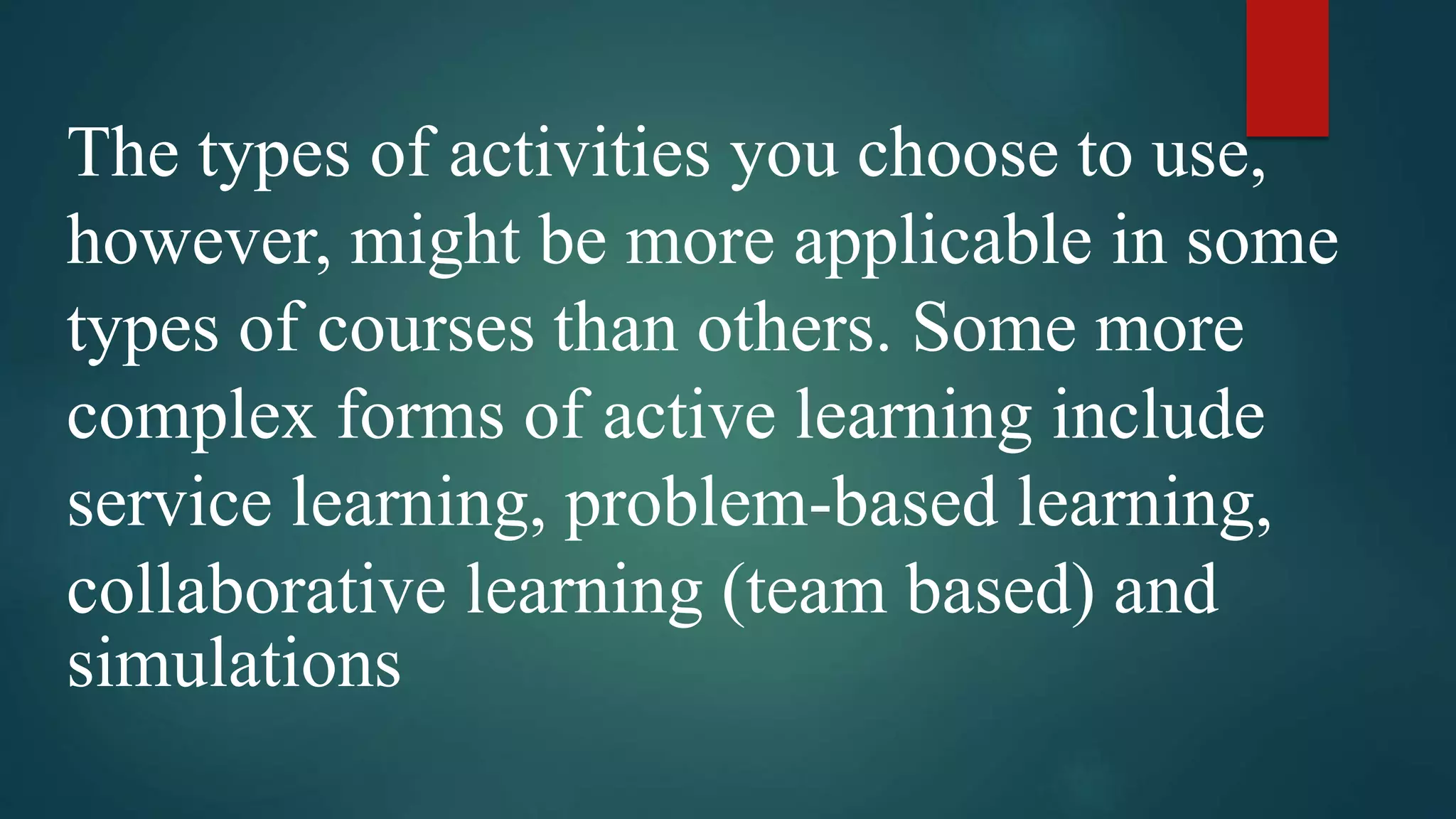 Effective classroom learning activities | PPTX