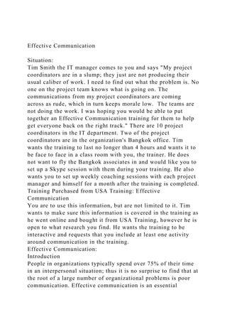 Effective CommunicationSituationTim Smith the IT manager co.docx
