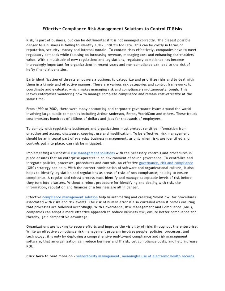 Effective Compliance Risk Management Solutions to Control IT Risks