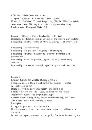 Effective Crisis CommunicationChapter 1 The Conceptual Foundat | DOCX