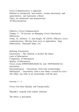 Effective Crisis CommunicationChapter 1 The Conceptual Foundat | DOCX