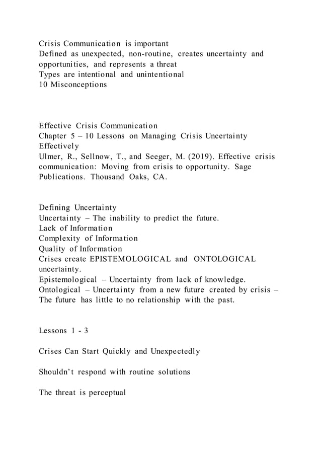 Effective Crisis CommunicationChapter 1 The Conceptual Foundat | PDF