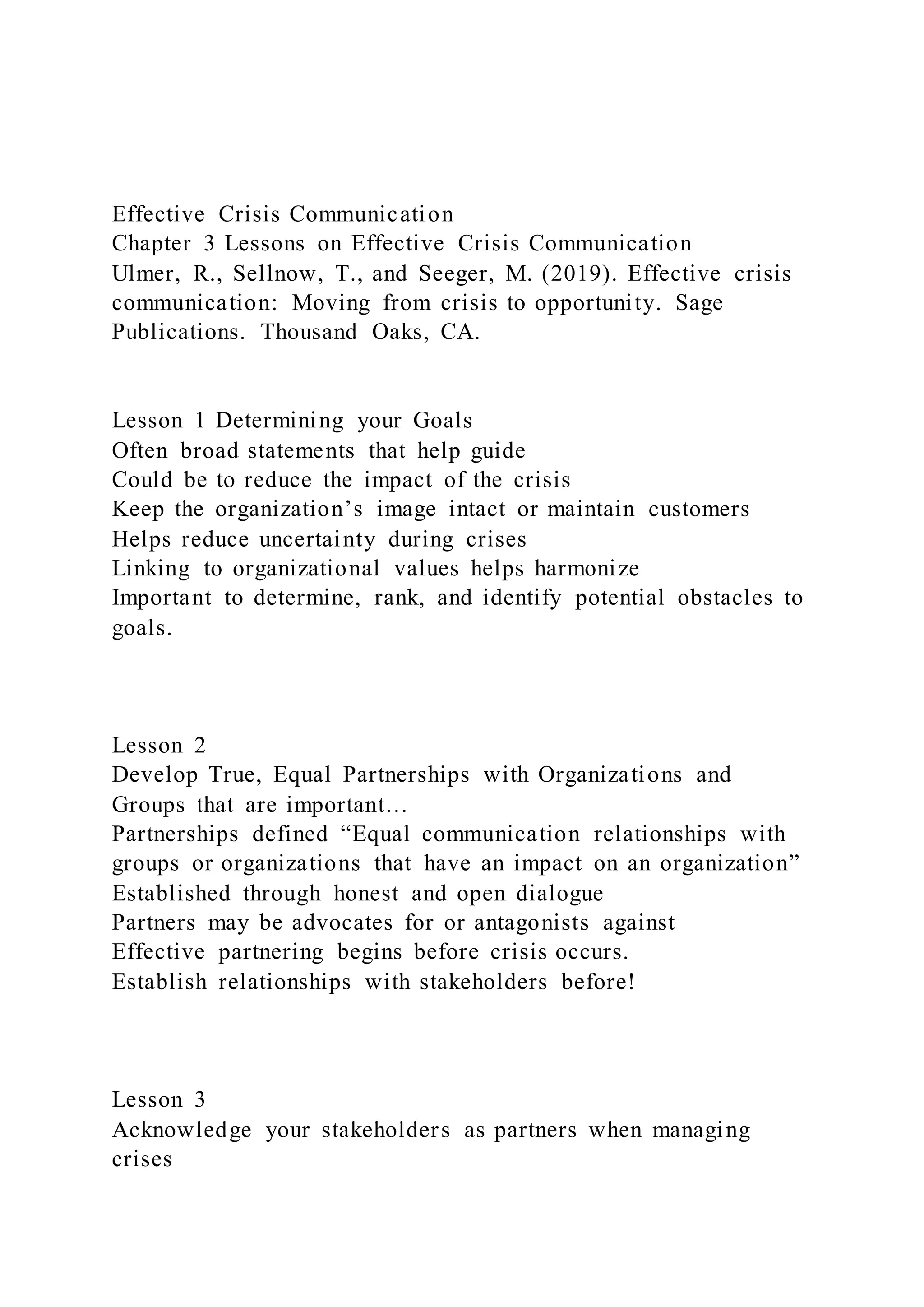 Effective Crisis CommunicationChapter 3 Lessons on Effective C | DOCX