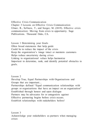 Effective Crisis CommunicationChapter 3 Lessons on Effective C | DOCX