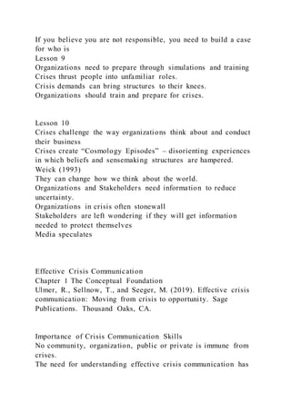 Effective Crisis CommunicationChapter 5 – 10 Lessons on Managi | DOCX
