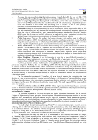 Effective cultism management techniques as perceived by staff and ...