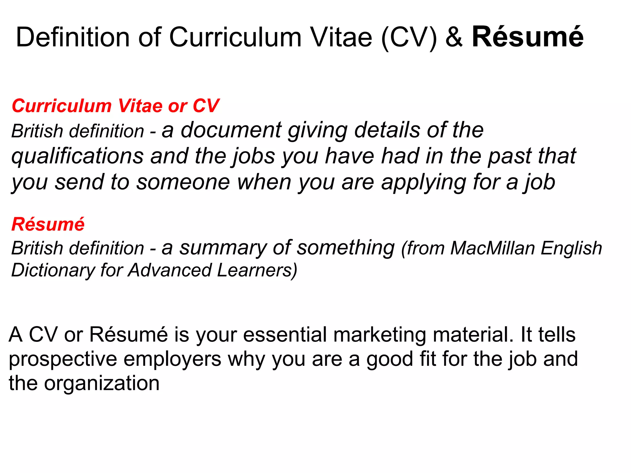 Effective CV / Resume Writing | PPT
