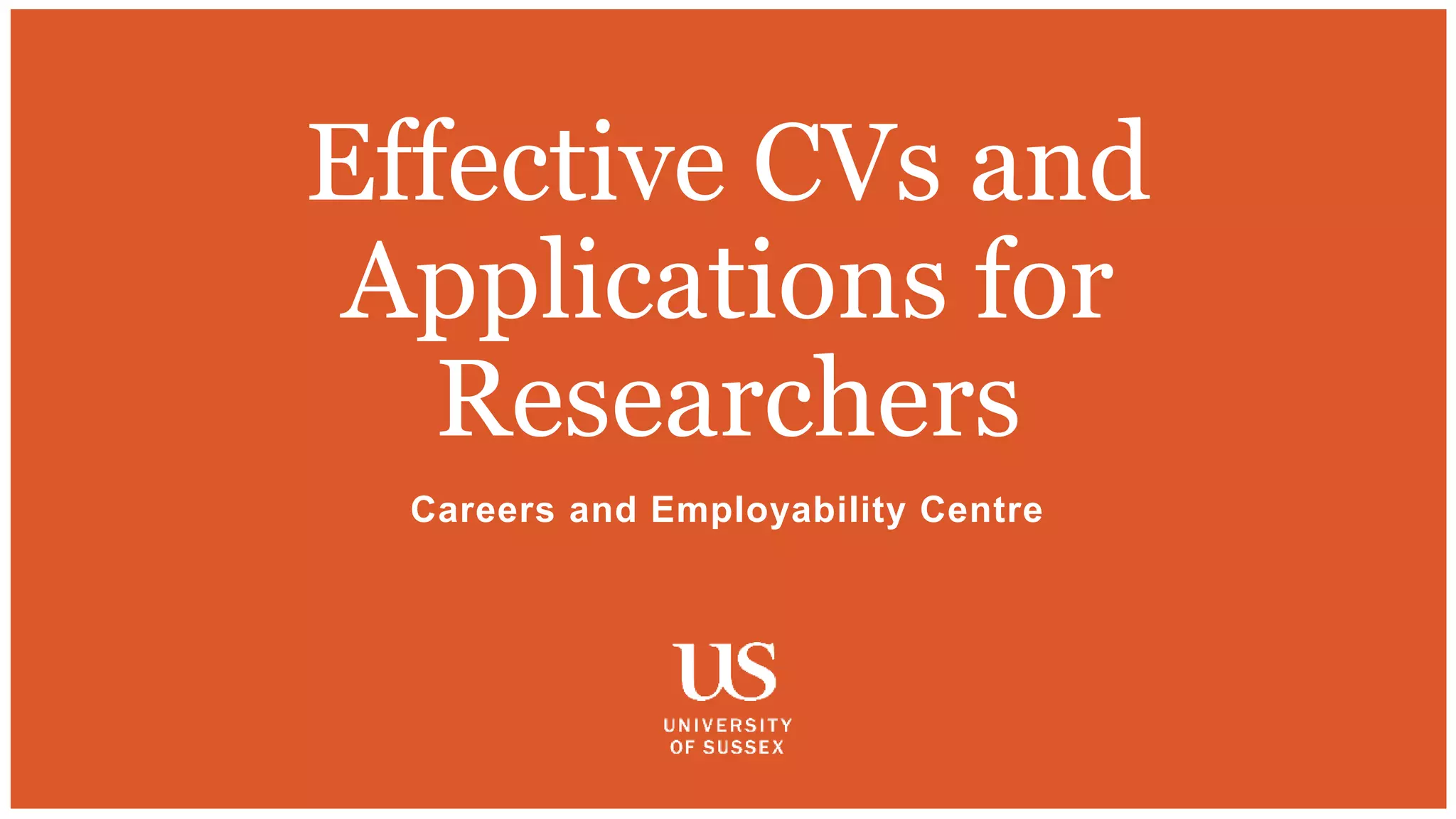 Effective CVs and Applications for Researchers | PPT