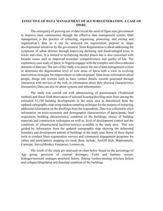 Effective data management of slum regeneration. a case study of iperu ...