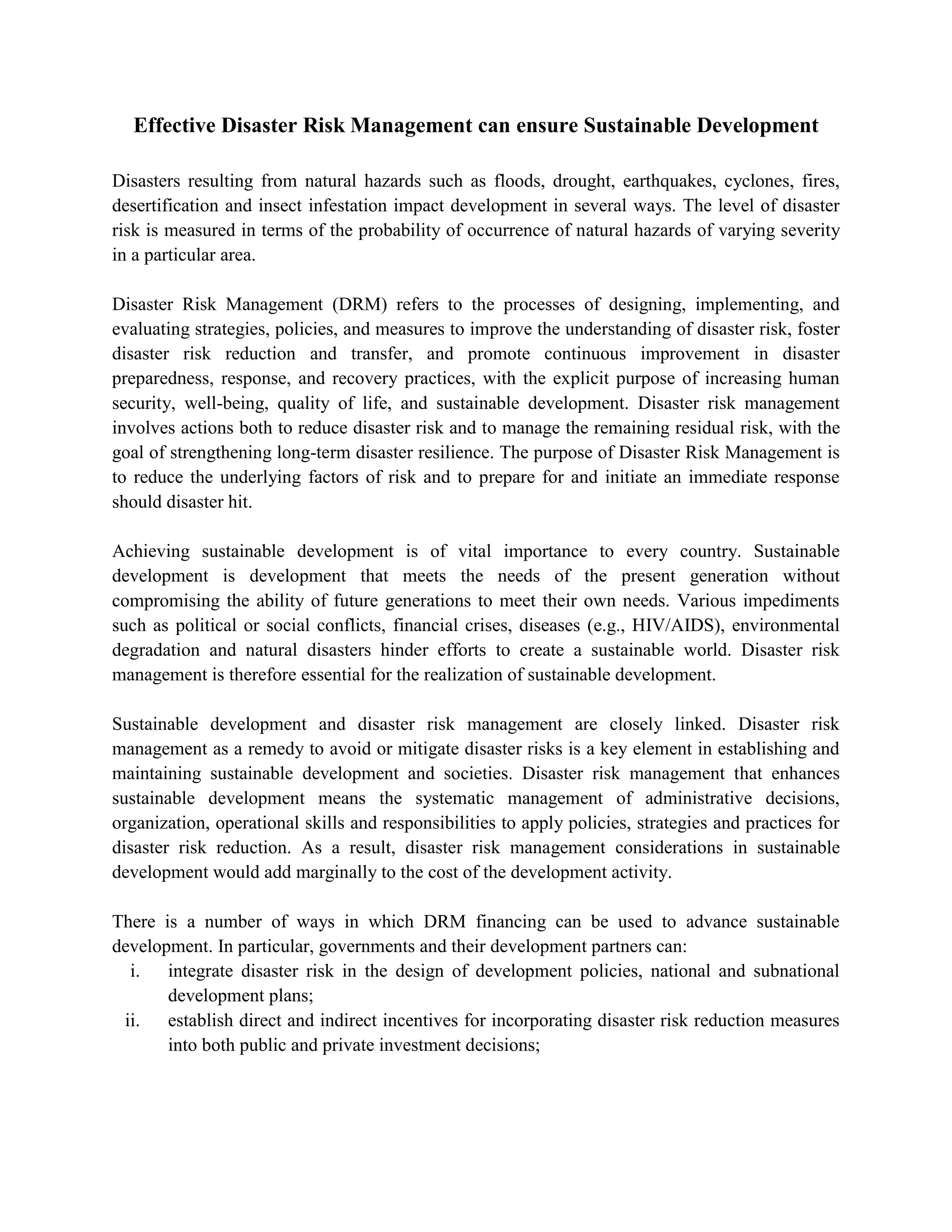 Effective disaster risk management can ensure sustainable development | PDF