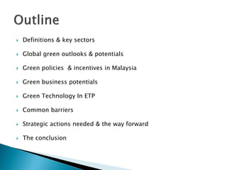 Effective green technology policies implementation: An Industry Player ...
