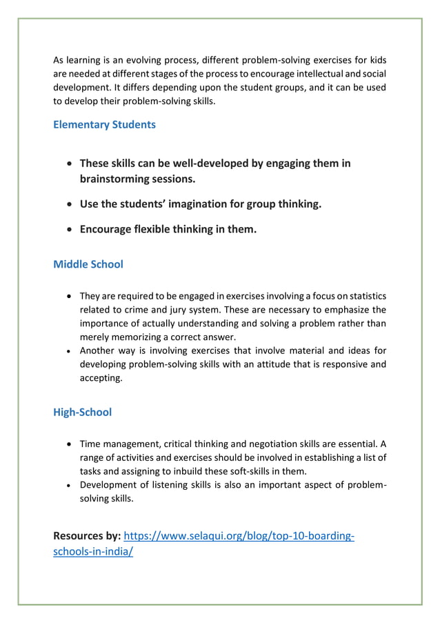 Effective guide to problem solving activities for children | PDF