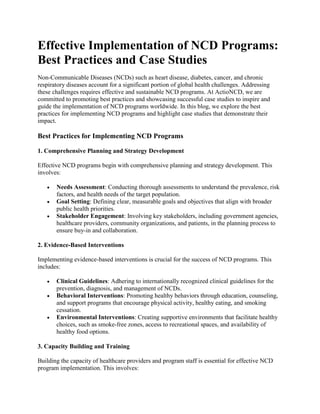 Effective Implementation of NCD Programs Best Practices and Case ...