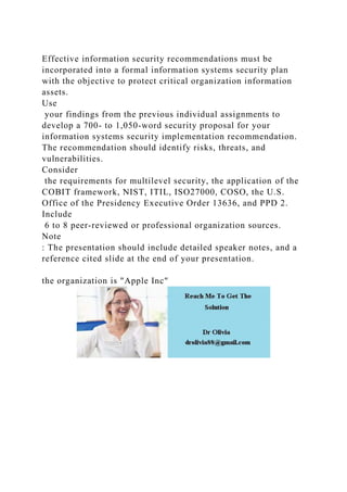 Effective information security recommendations must be incorporated .docx