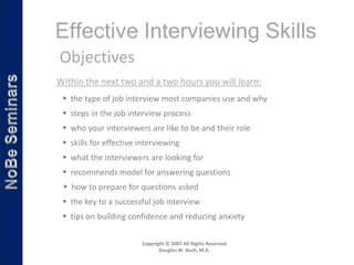 Effective Interviewing Skills - To Get The Job Offer! | PPTX
