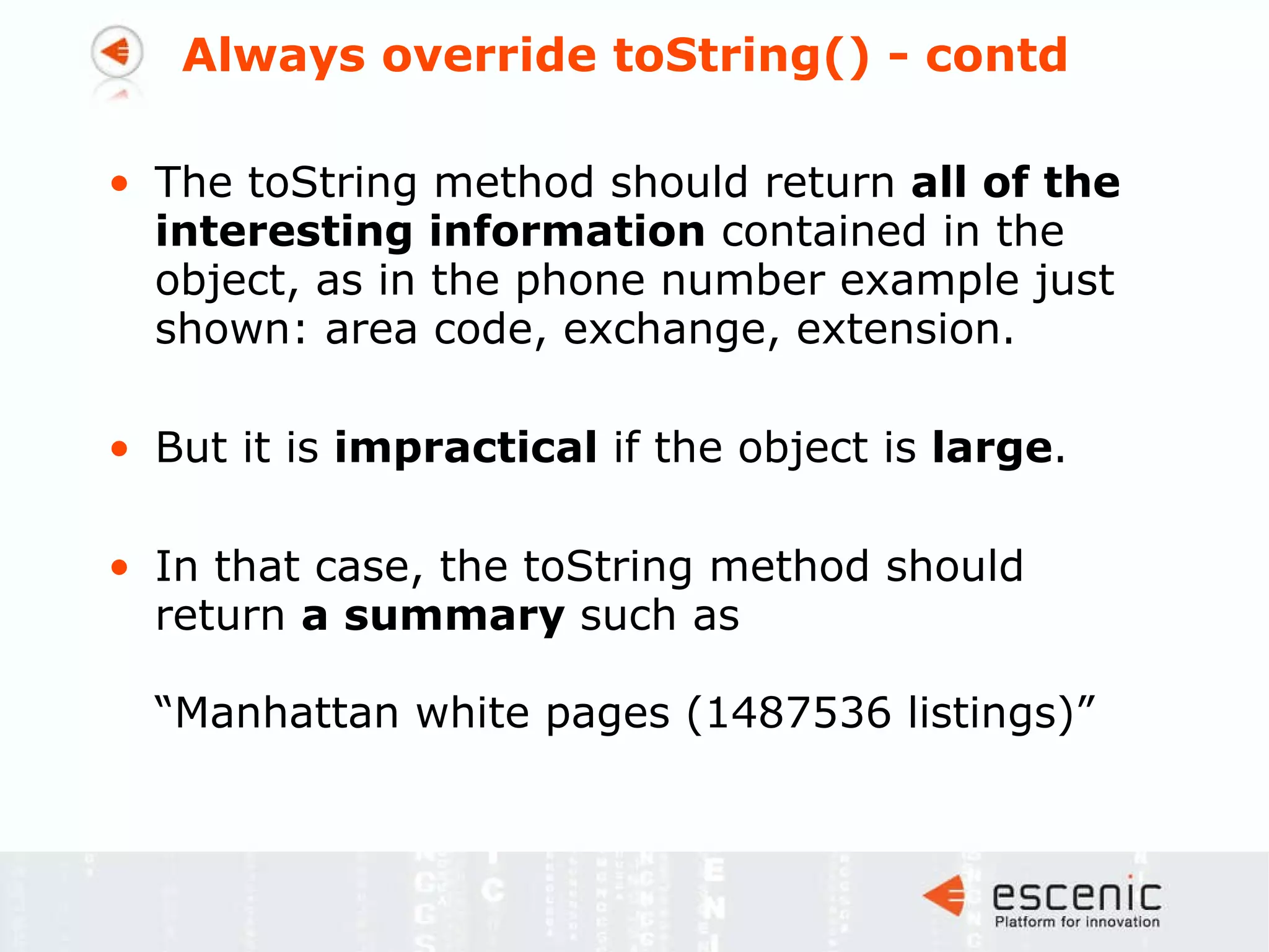Effective Java - Always override toString() method | PPT