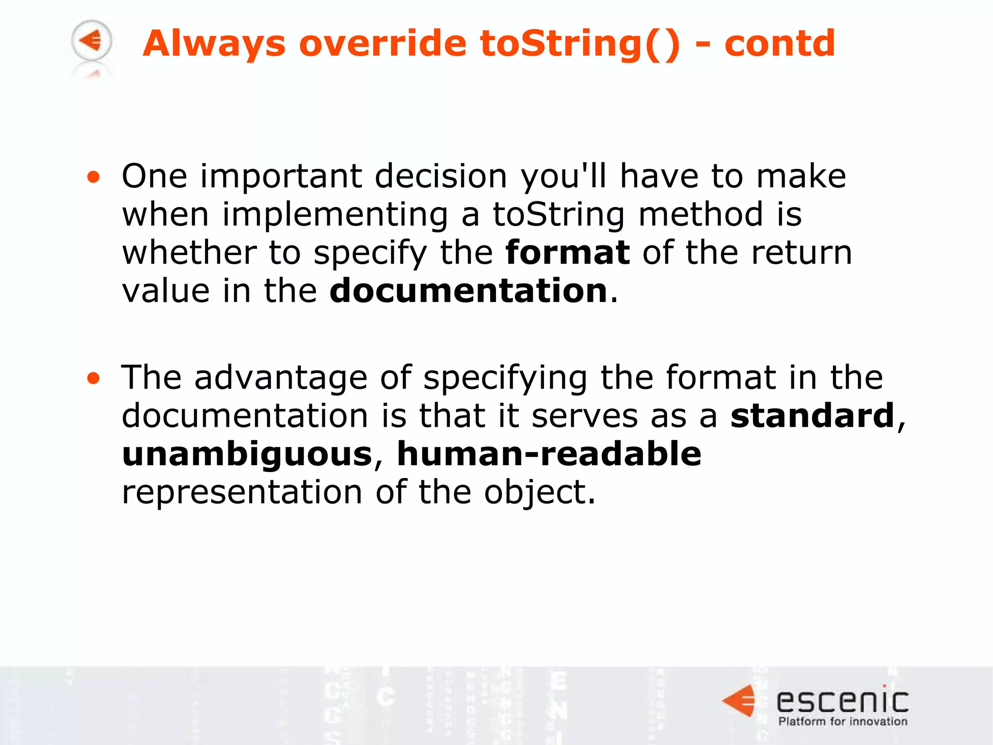 Effective Java - Always override toString() method | PPT