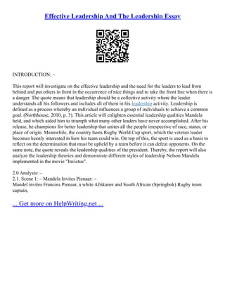 Effective Leadership And The Leadership Essay | PDF