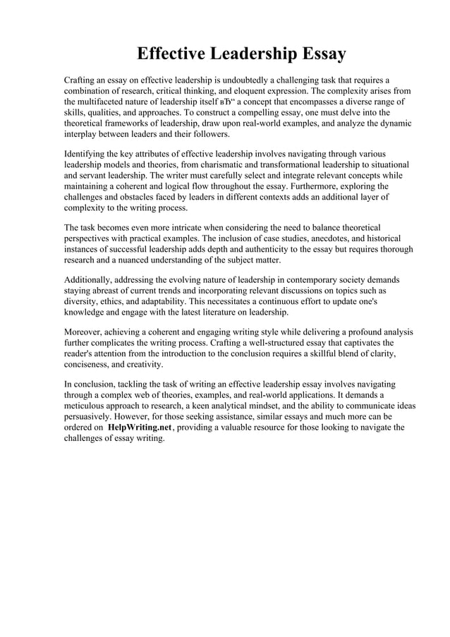 Effective Leadership Essay. Sample essay on leadership studies | PDF