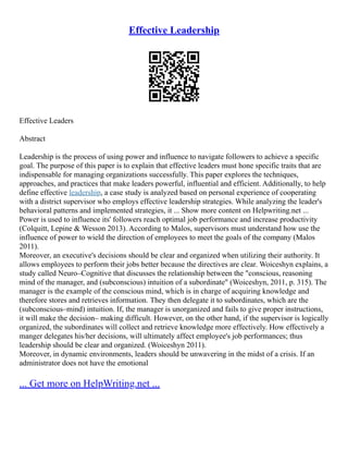 Effective Leadership Essays | PDF