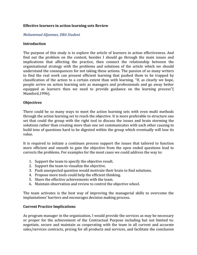 Effective learners in action learning sets review | PDF